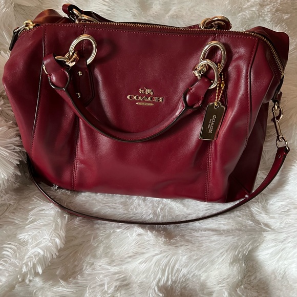 Coach | Bags | Coach Red Leather Shoulder Bag With Chain Straps | Poshmark